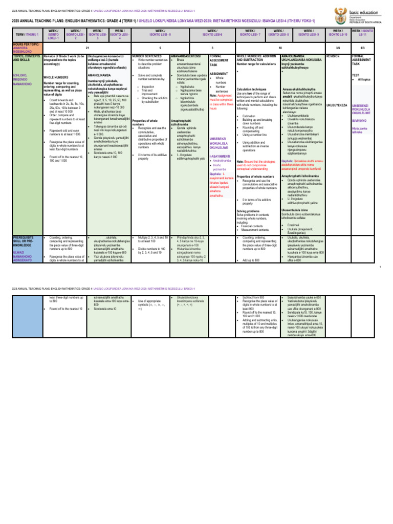 2025 - IsiZulu - Grade 4 - Mathematics - ATP - Term1 & 2 | PDF ...