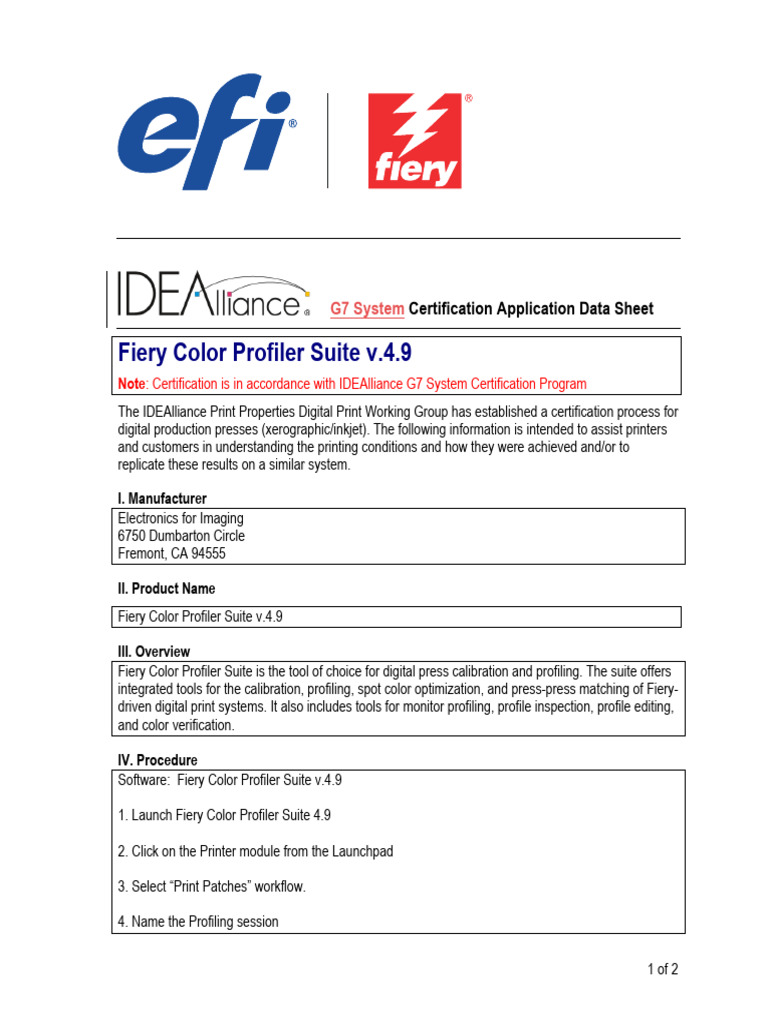 Efi G7 Certification ADS Fiery Color Profiler Suite v.4.9 - v4 | PDF ...