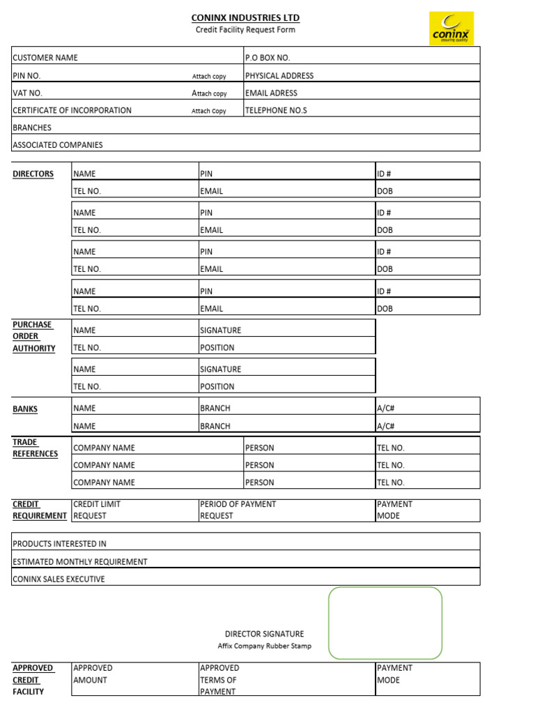 Credit Facility Request Form | PDF | Cheque | Value Added Tax