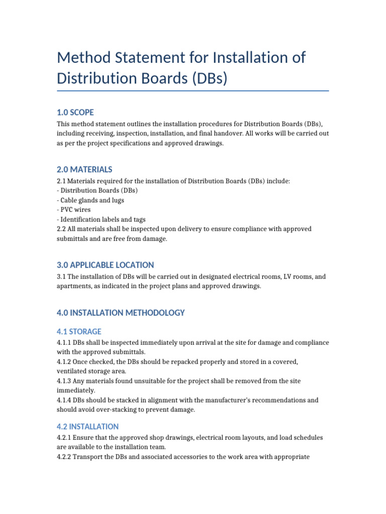 DB Installation Method Statement | PDF | Decibel | Manufactured Goods