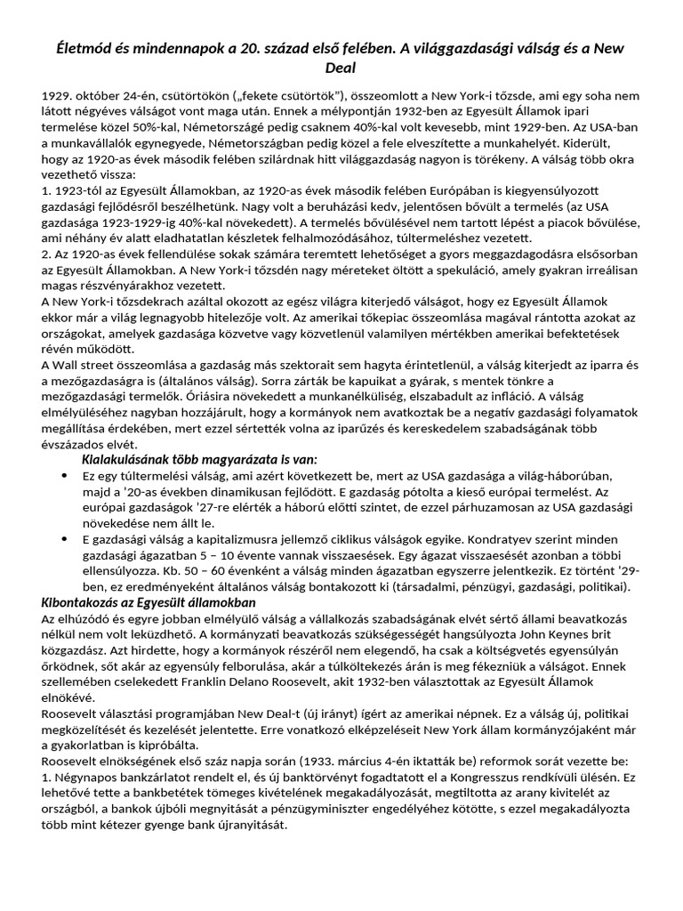 Életmód És Mindennapok A 20 | PDF