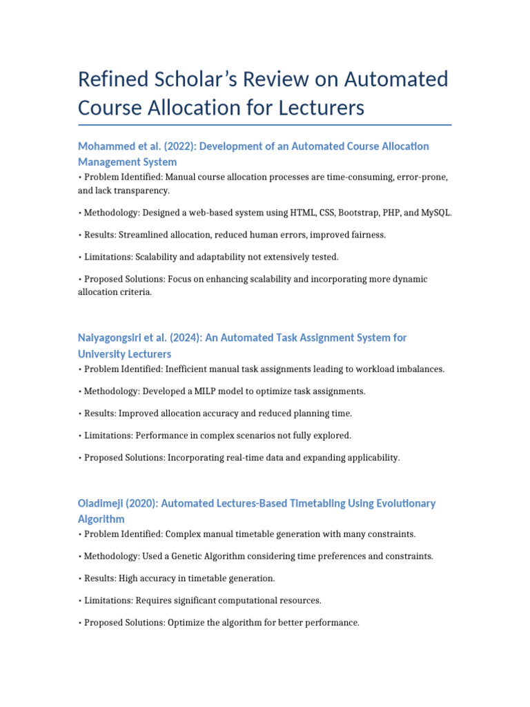 Updated_Scholars_Review_Automated_Course_Allocation | PDF | Genetic ...