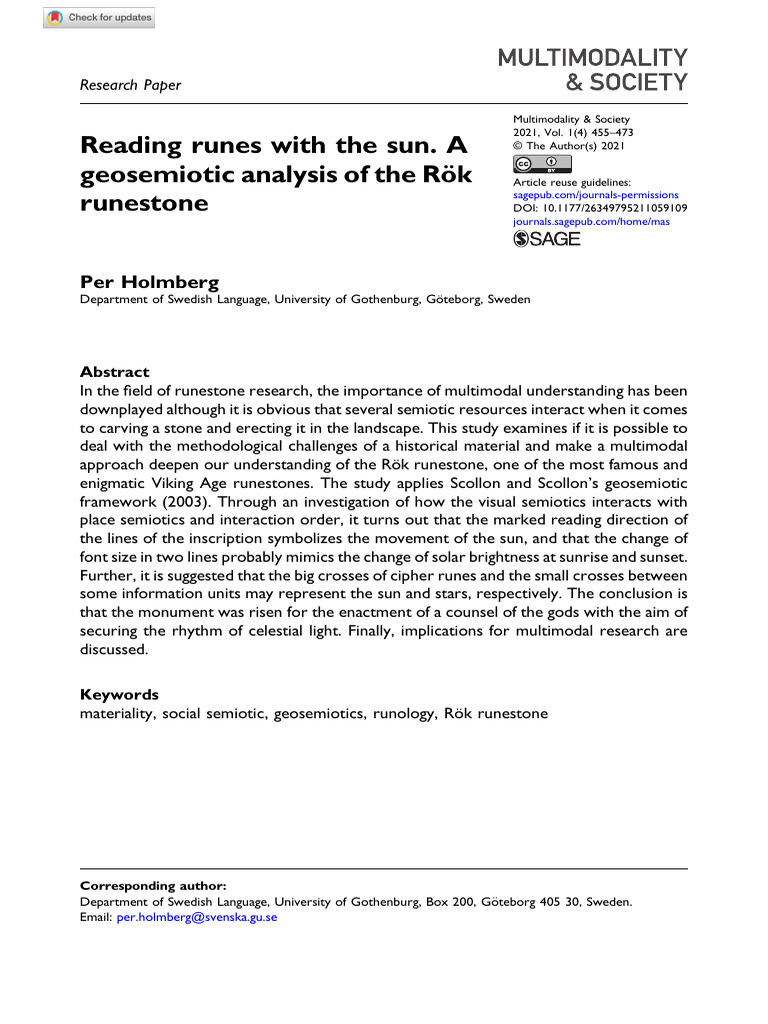 Reading Runes With The Sun A Geosemiotic Analysis of The Rok Runestone | PDF | Representation ...