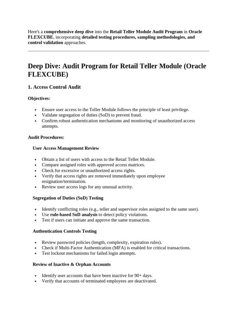 Audit Program for Retail Teller Module (Oracle FLEXCUBE) | PDF | Security | Computer Security