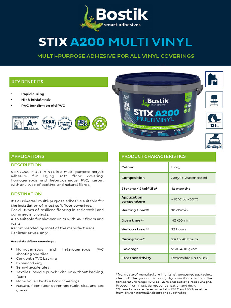 Bostik TDS Stix A200 Multi Vinyl | PDF | Flooring | Adhesive