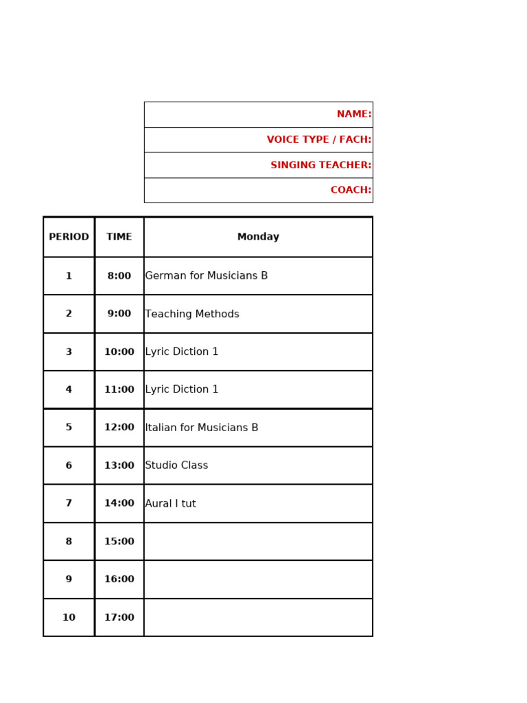 Themba Mdlalose's Personal Timetable | PDF