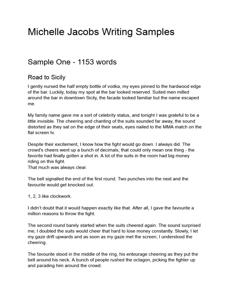 Michelle Jacobs Writing Samples | PDF