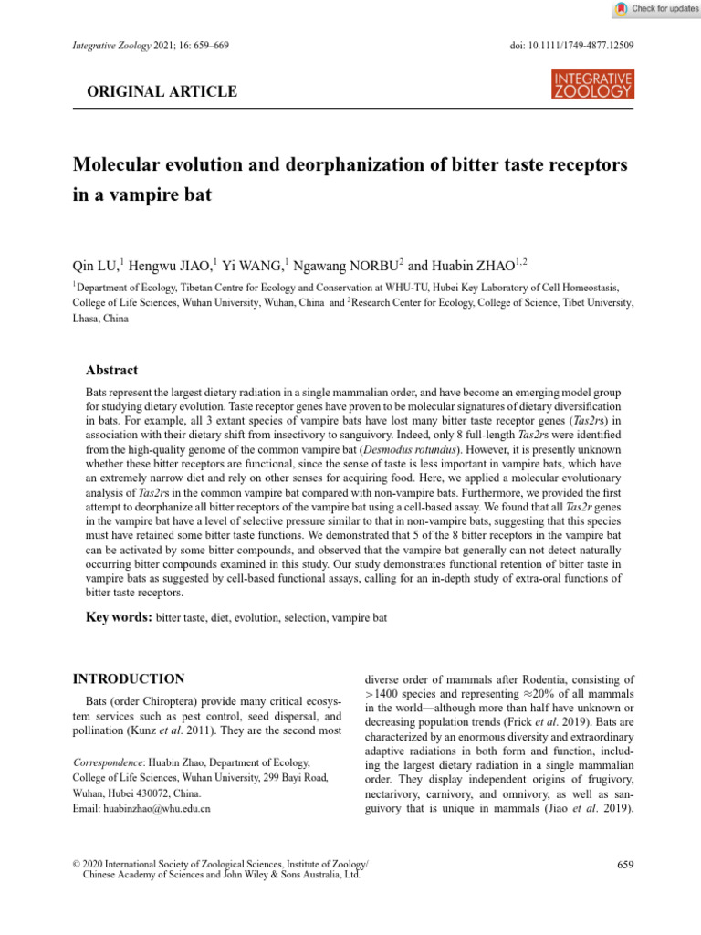 Integrative Zoology - 2020 - LU - Molecular Evolution and Deorphanization of Bitter Taste ...