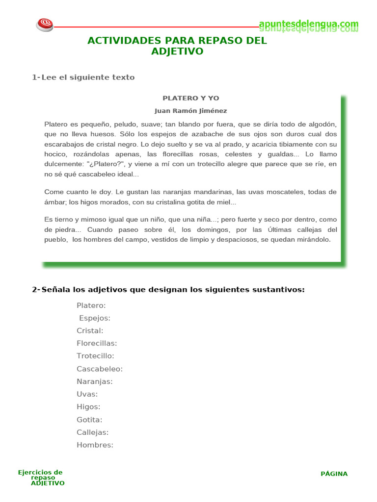 Ejercicios de Adjetivos Cast.3 | PDF | Adjetivo | Morfología Lingüística