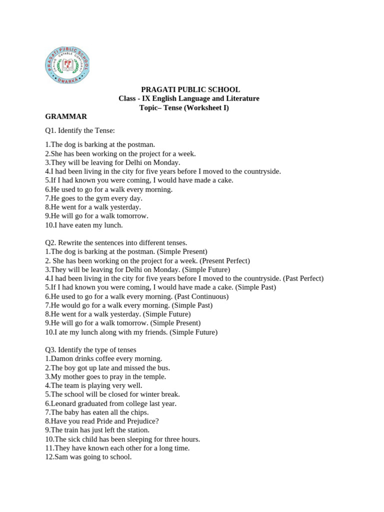 Worksheet - Tense Class Ix | PDF | Grammatical Tense | Linguistics