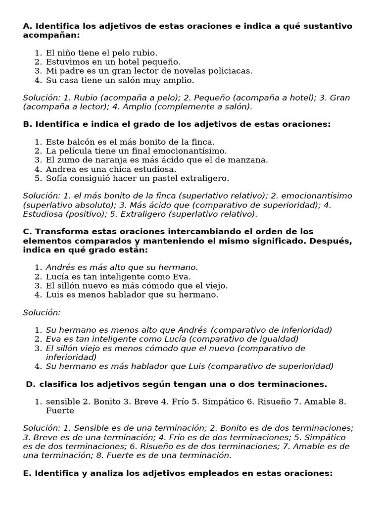 Ejercicios de Adjetivos Cast - Incompleto | PDF | Adjetivo