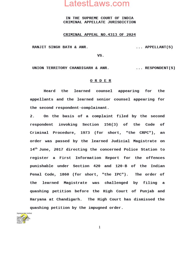 SC Order - Ranjit Singh Bath & Anr. v. Union Territory Chandigarh & Anr ...