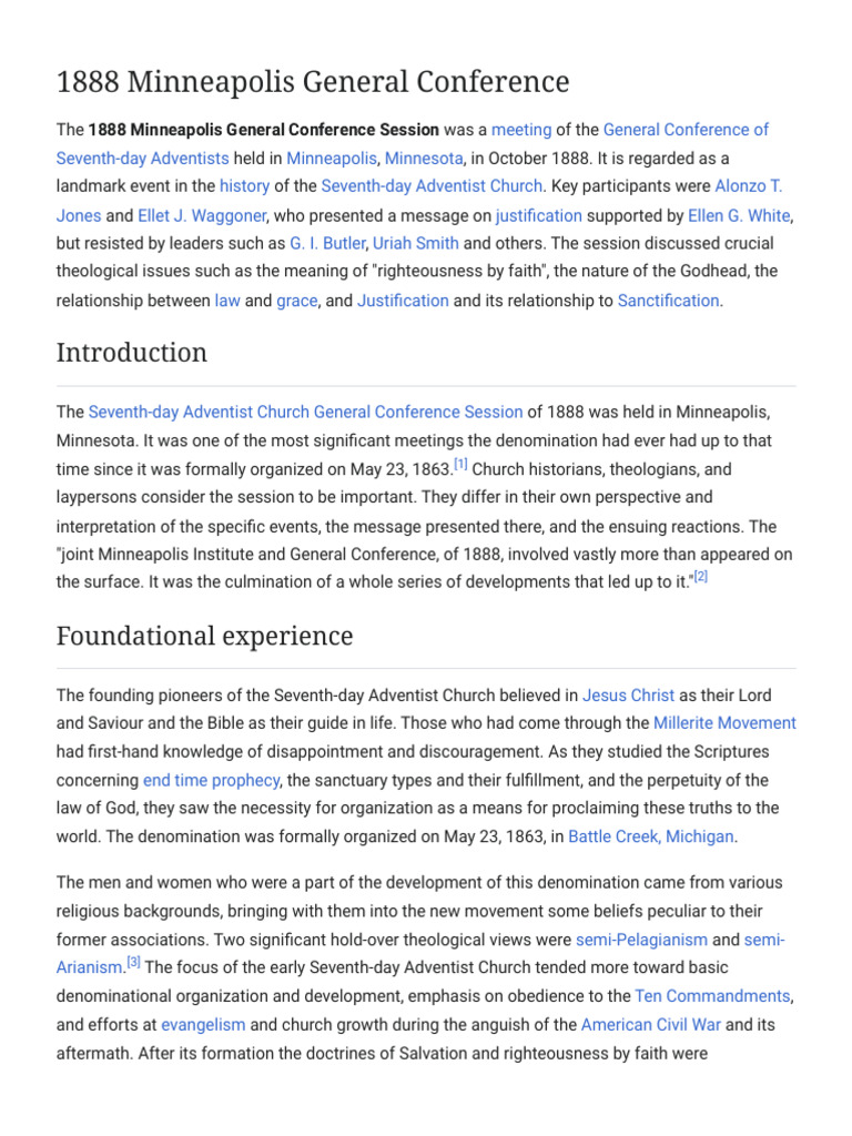 1888 Minneapolis General Conference - Wikipedia | PDF | Adventism ...