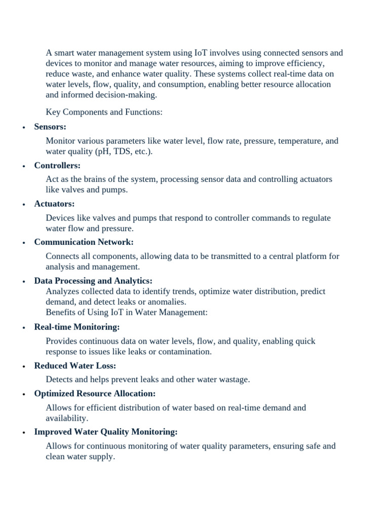 A Smart Water Management System Using IoT Involves | PDF | Internet Of ...