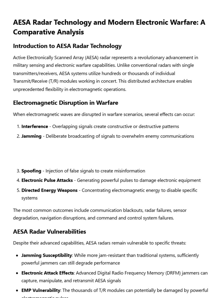 AESA Radar Technology and Modern Electronic Warfare - A Comparative Analysis | PDF | Electronic ...