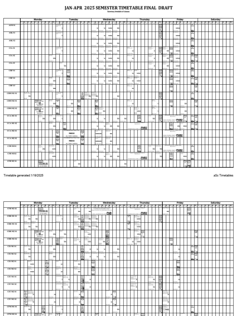 01192025jan-Apr 2025 Student Class Summmary Timetable Final | PDF