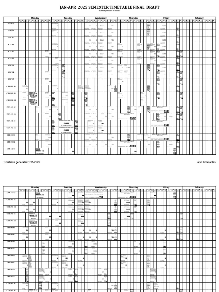 Jan-Apr 2025 Student Class Summmary Timetable Final | PDF