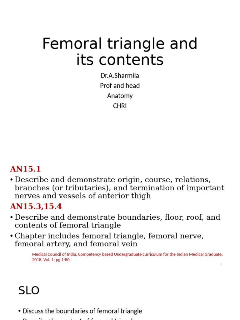 Femoral Triangle and Its Contents: Dr.A.Sharmila Prof and Head Anatomy ...