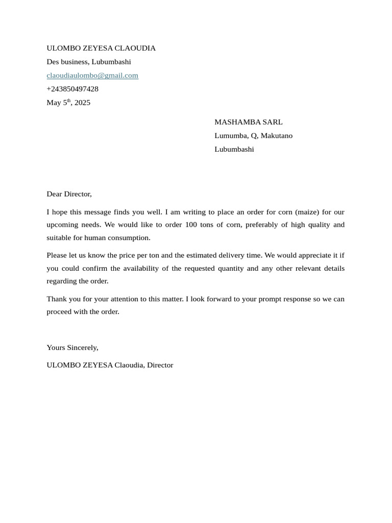 Lettre de Commande | PDF