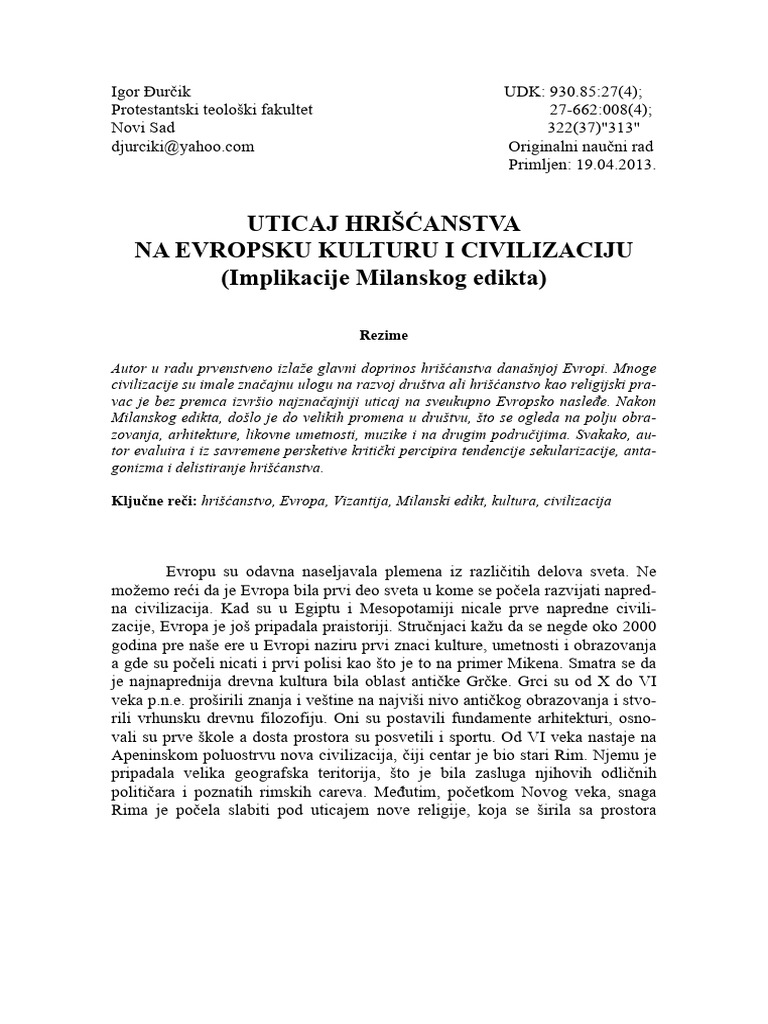 Uticaj Hriscanstva Na Evropsku Kulturu | PDF