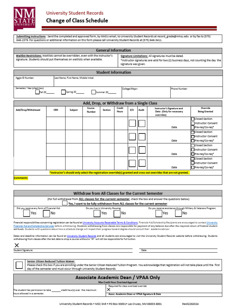 Change of Schedule Form | PDF