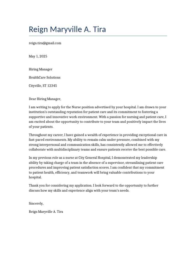 Application Letter Reign Tira | PDF
