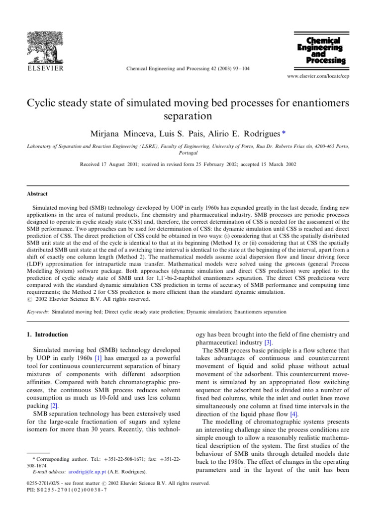 Cyclic Steady State of Simulated Moving Bed Processes For 2nfffni34f ...