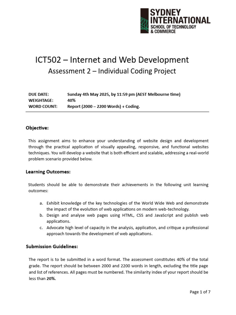 ICT502 Assessment 2 - S1 2025 | PDF | Websites | Web Design
