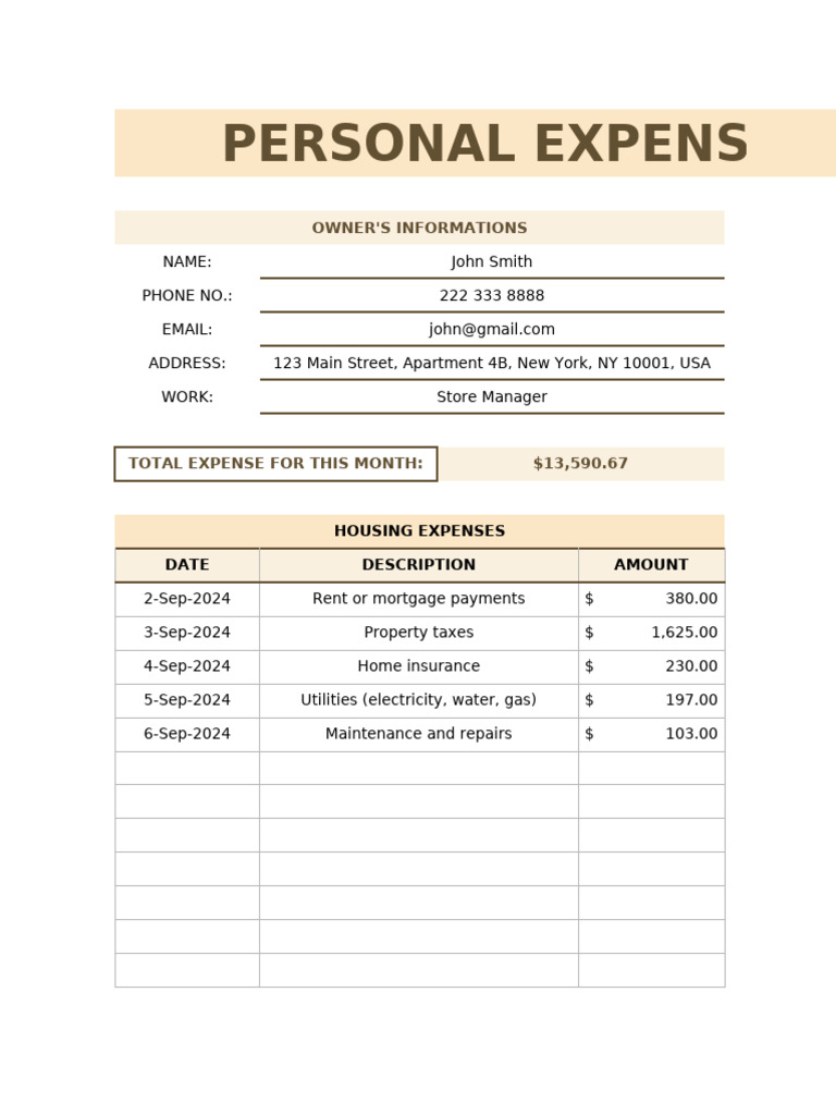 Personal Expense Template | PDF | Fee