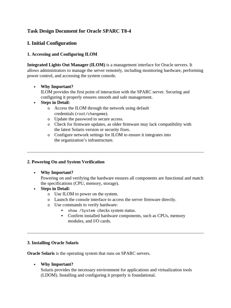 Task Design Document For Oracle SPARC T8 | PDF | Computer Networking | Software