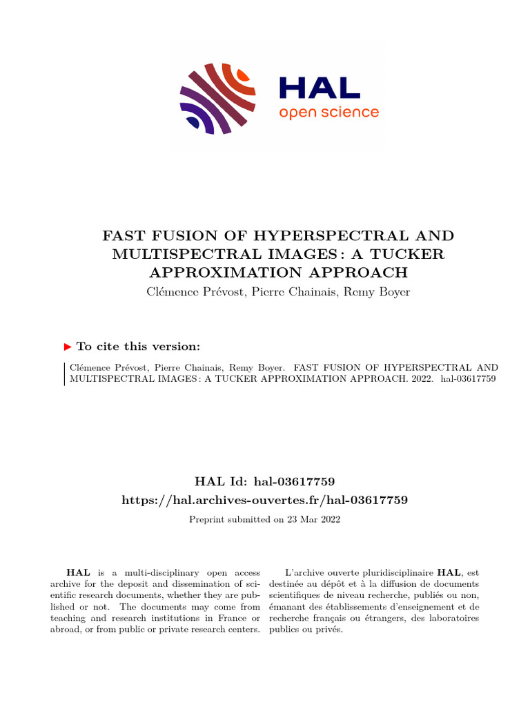 FAST FUSION OF HYPERSPECTRAL AND MULTISPECTRAL IMAGES A TUCKER APPROXIMATION APPROACH-Clémence ...