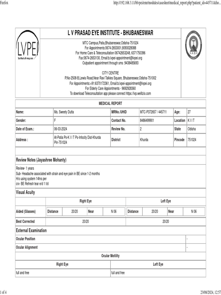 LVPEI Patient Eye Assessment Report | PDF | Retina | Eye