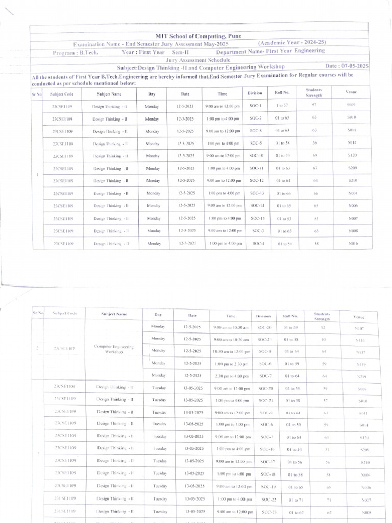 DT-II and CEW ESE Jury May-25 Schedule | PDF | Engineering