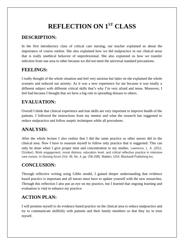 Reflection On 1ST Class | PDF