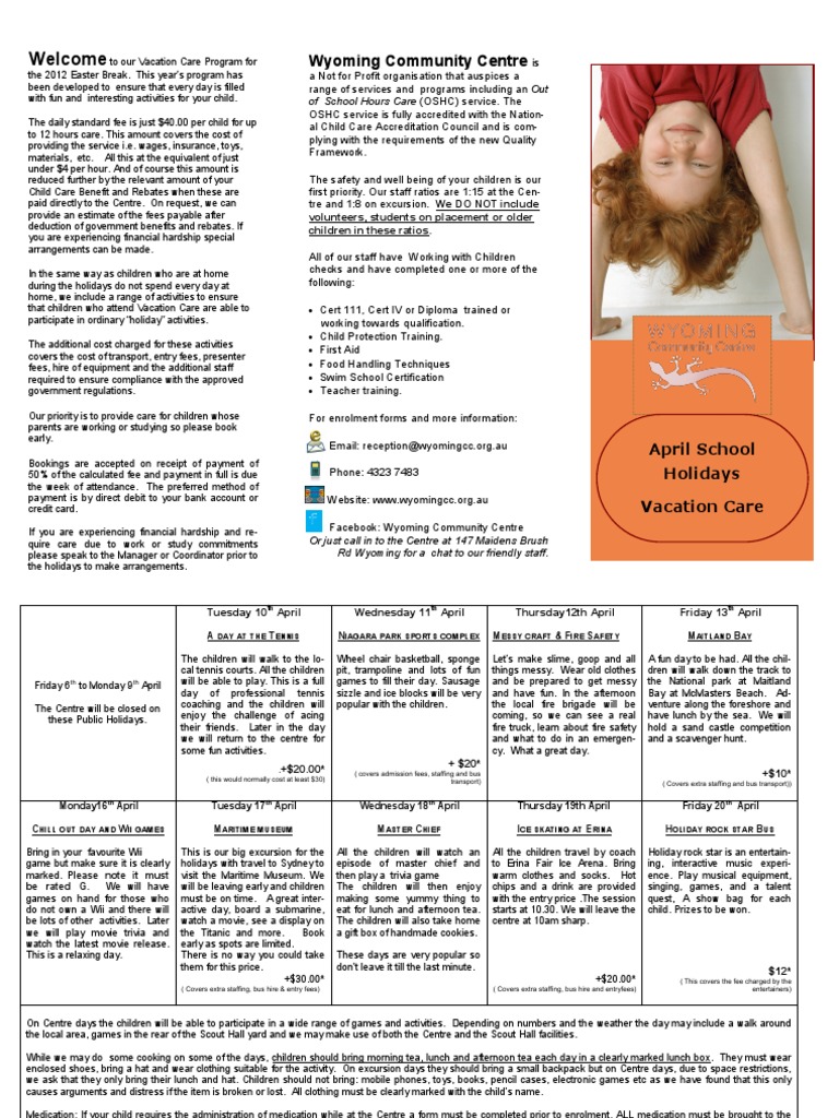 April Vacation Care Program 2012 | PDF | Payments | Debits And Credits
