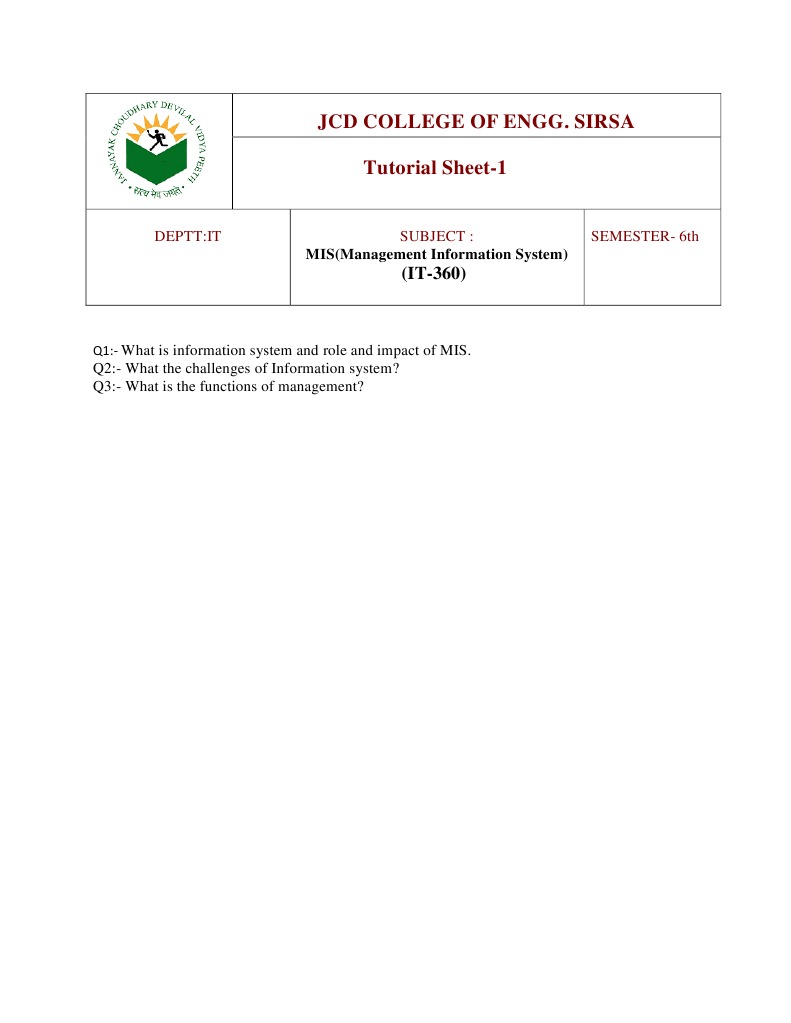 MIS Tutorial Sheets for IT-360 Students | PDF | Computers