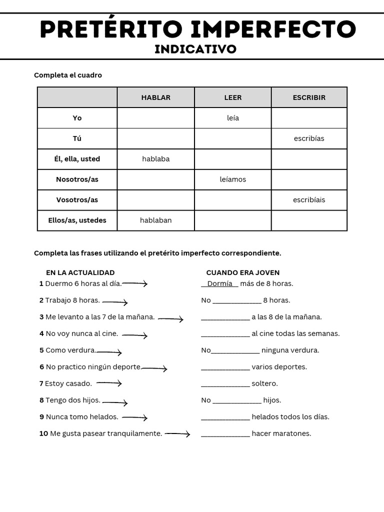 Pretérito Imperfecto Indicativo (NAG) | PDF