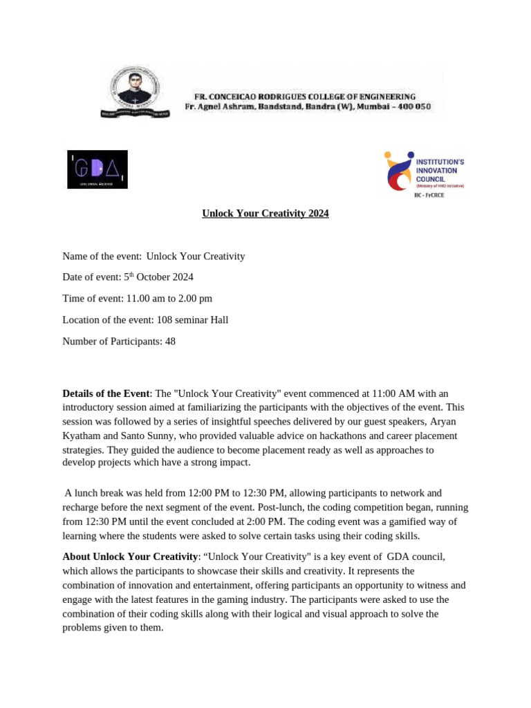 Unlock Your Creativity 24-Report - Game Developers Association | PDF