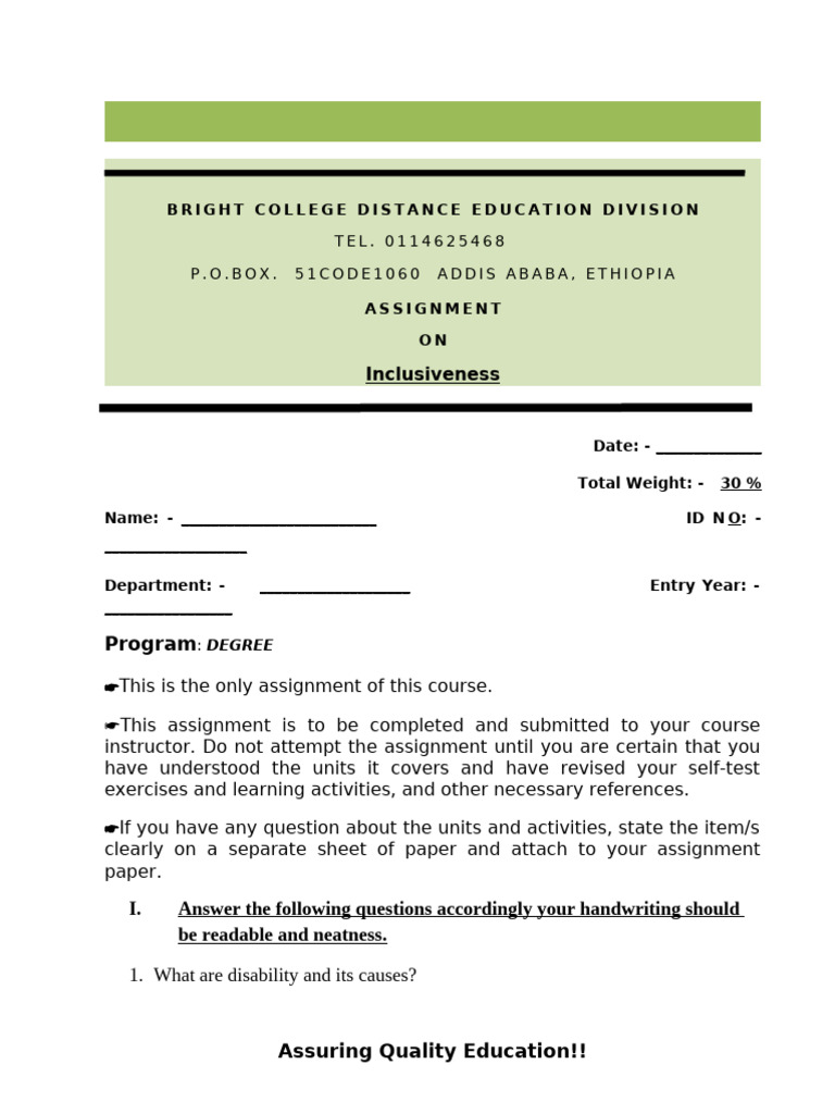 3rd Term - Inclusiveness Assignment | PDF