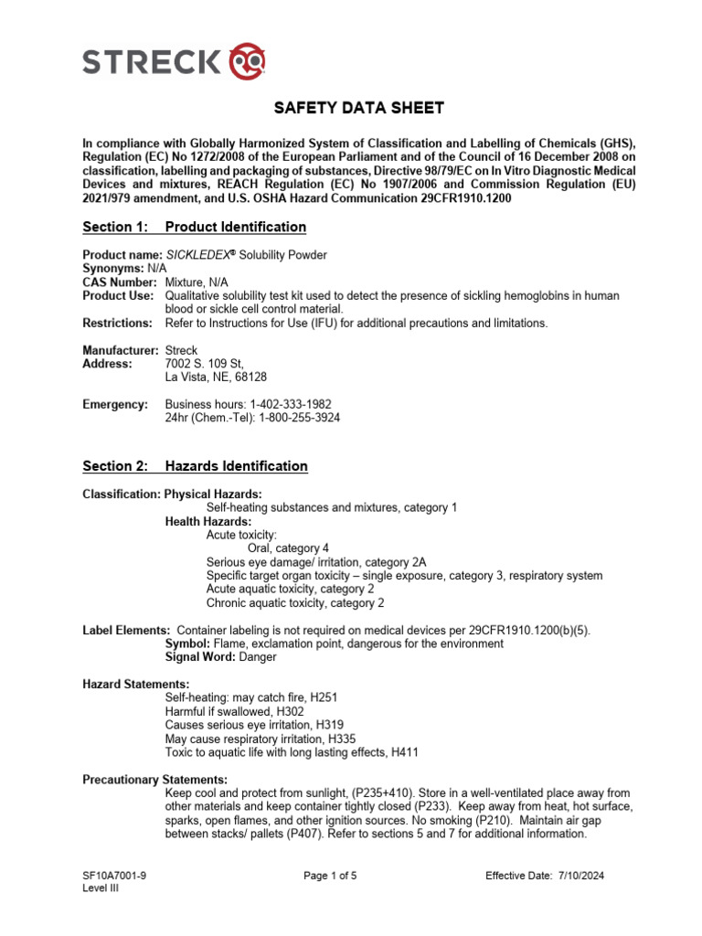 02 SICKLEDEX Solubility Powder SDS | PDF | Workplace | Working Conditions