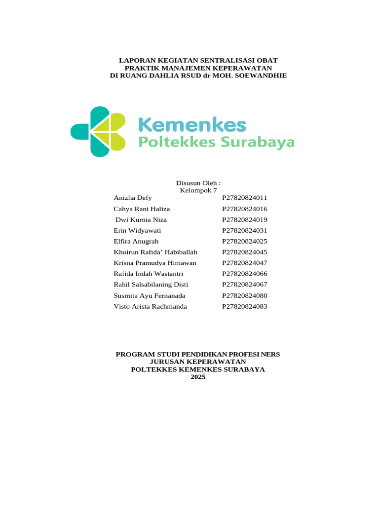 Laporan Sentralisasi Obat Kelompok 7 RSUD Soewandi | PDF