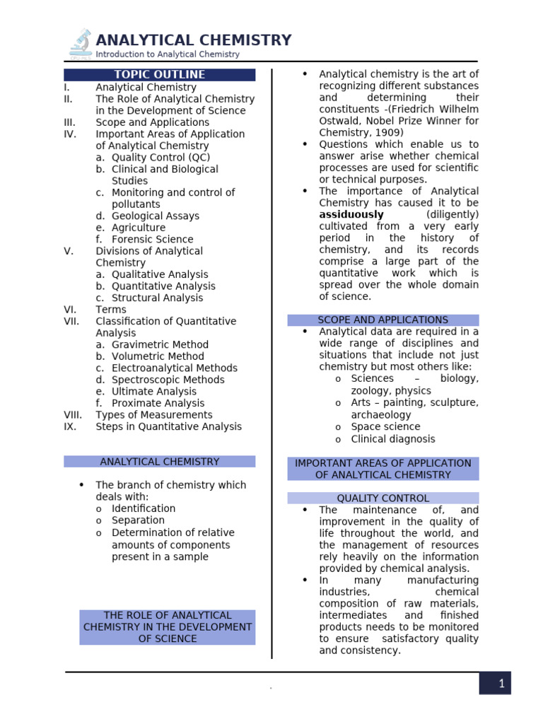 Overview of Analytical Chemistry | PDF | Analytical Chemistry ...
