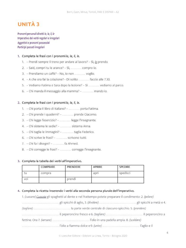 Italian Class Assignment | PDF