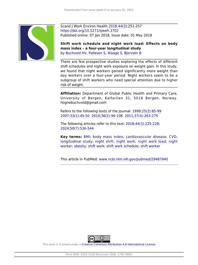 2 - Shift Work Schedule and Night Work Load Effects On Body Mass Index ...