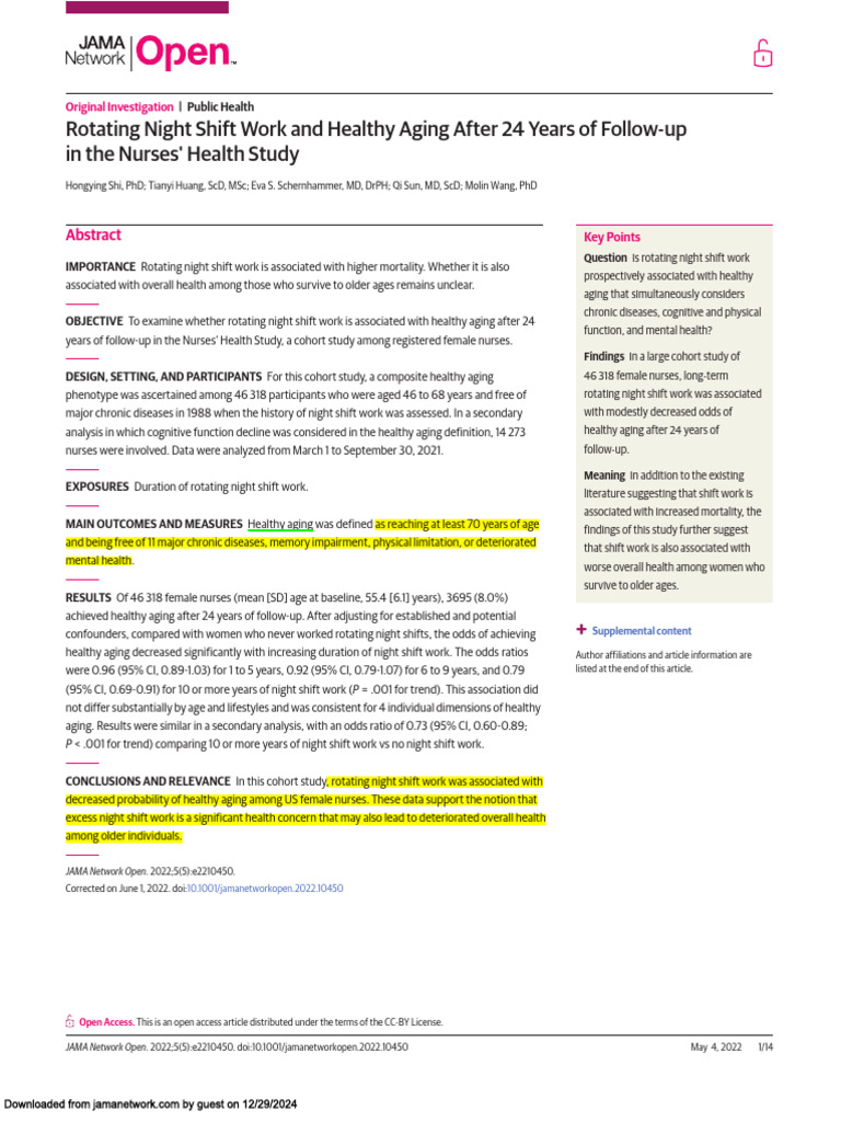2 - A - Rotating Night Shift Work and Healthy Aging After 24 Years of ...