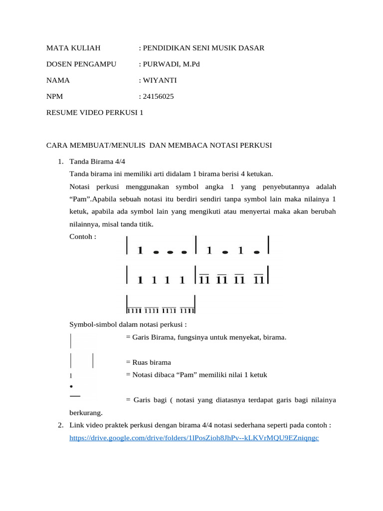 Wiyanti 24156025 Pem - Musik Dasar Perkusi 1 | PDF