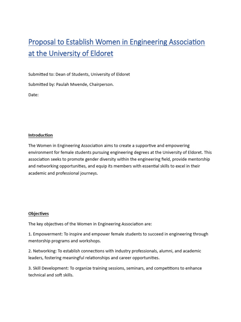 Proposal To Establish Women in Engineering Association at The ...