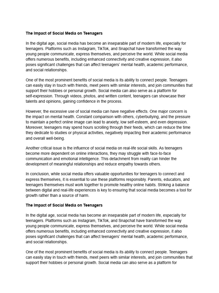 The Impact of Social Media On Teenagers | PDF | Social Media | Popular ...
