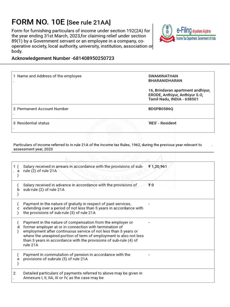 Form 10E - Filed Form | PDF | Employment | Taxes
