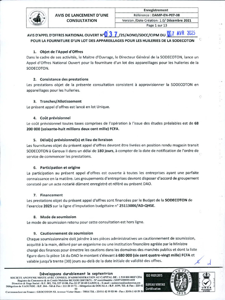 Avis Dao N°037-25 | PDF